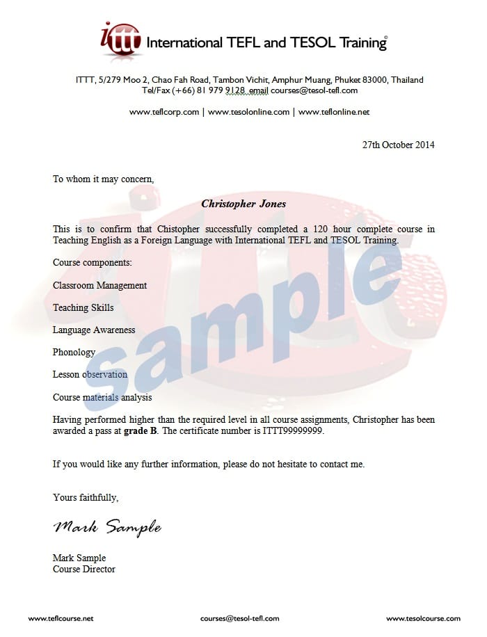 Completion Letter Sample ITTT